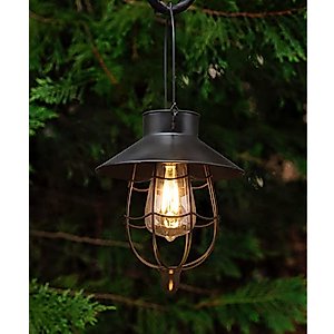 YAKii 2 Pack Solar Lantern Hanging Waterproof Outdoor Metal Solar Lamp with Warm White Light Decorate for Yard Garden Pathway Patio Porch Decor (Black)