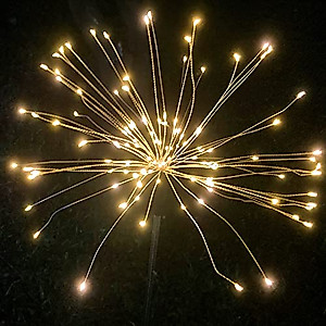 Dengduoduo 2 Pack Solar Garden Lights, Solar Firework Lights, Solar Lights Outdoor Waterproof with 2 Lighting Modes, Landscape Light for Walkway, Garden, Patio, Yard, Flowerbed, Parties (Warm White)