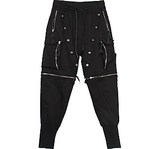 MOKEWEN Men's Women Rivet Zipper Decorate Pockets Cargo Jogger Active Pants 32-33