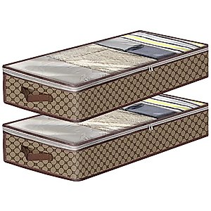 Bellzacasa 2 Pack Underbed Storage Bags 75L Foldable Clothes Bag Large Capacity Containers with Clear Lid Zippered Organizer with Handles for Clothes Blankets Bedding