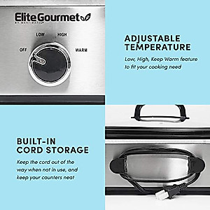 Elite Gourmet MST-5240SS Crock Slow Cooker, Locking Lid Adjustable Temperature Keep Warm Oven & Dishwasher-Safe Casserole Pan, 3.5Qt Capacity, Stainless Steel