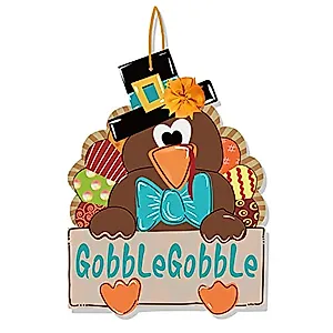 Funnlot Thanksgiving Wooden Door Decor Thanksgiving Wreath for Front Door Turkey Door Hanger Thanksgiving Door Hanger Gobble Gobble Sign Thanksgiving Door Wreath Thanksgiving Party Decorations