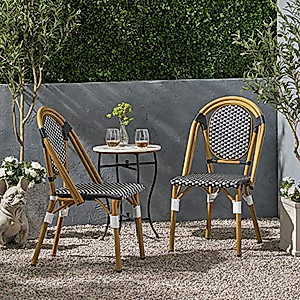 Christopher Knight Home Gwendolyn Outdoor French Bistro Chairs (Set of 2), Black + White + Bamboo Print Finish