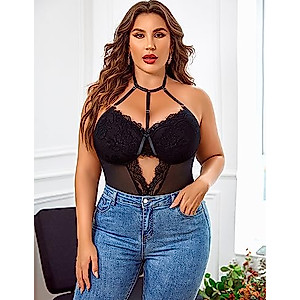 Avidlove Plus Size Lingerie for Women Sexy One-Piece Teddy Lingerie Black Bodysuit