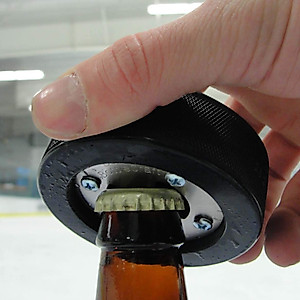 Boston Bottle Opener, Made from a Real Hockey Puck, Cap Catcher Magnet, Drink Coaster, Hockey City Design, The PuckOpener