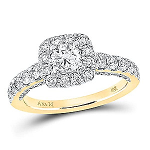 14kt Yellow Gold Round Diamond Halo Bridal Wedding Engagement Ring 1-1/2 Cttw
