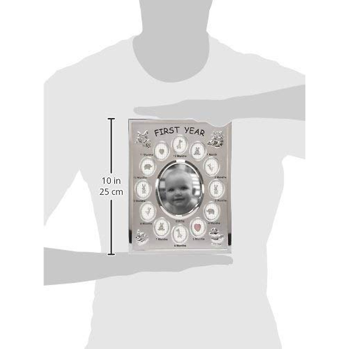 Malden International Designs Baby's First Year Collage Picture Frame, 13 Option, 1-3.5x4, 12-1x1, Silver