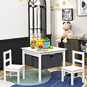 Costzon Kids Table and Chair Set, Children Wooden Activity Table w/Storage, Double-Sided Building Block Tabletop, Drawers, 2 Chairs for Preschool, Nursery, Kindergarten, Toddler Table & Chair (White)