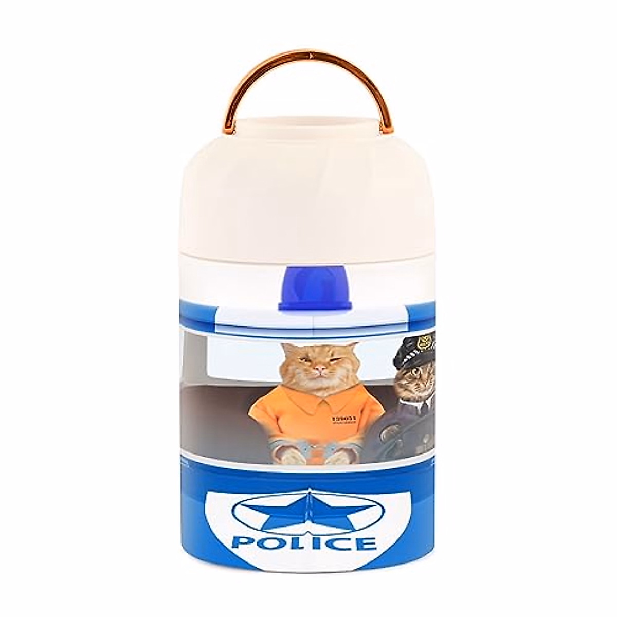 CUPADA Police Cats Funny Food Jar, 3d Cute Kitten Insulated Hot Food Jars Vacuum 17OZ with Folding Spoon for Work Trip Picnic Camping