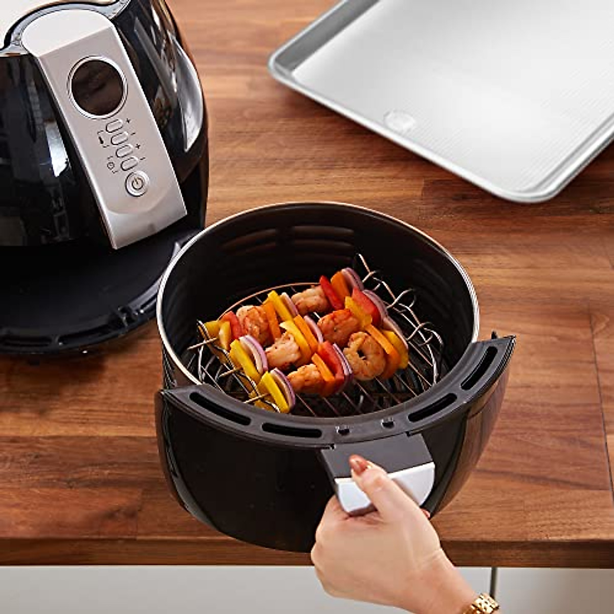 Ultra Cuisine Air Fryer Accessories, Set of 8 - Fits 3.2QT – 5.8QT Deep Fryer - 8 Inch Cake Pan, Pizza Pan, Silicone Mat, Multi-Purpose Rack, Metal Stand - BPA Free, Dishwasher Safe, Easy to Clean