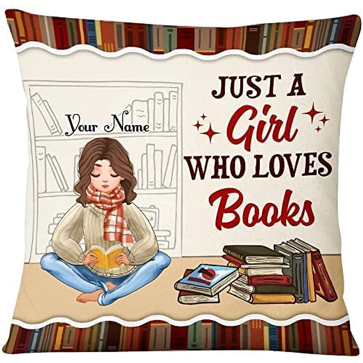 Personalized Just A Girl Who Loves Books Pillow, Birthday Gift for Best Friend Bestie, BFF, Book Lovers,Book Lover Gift for Book Lover Women Librarians Teacher Readers Gifts for Book Lovers Women (1)