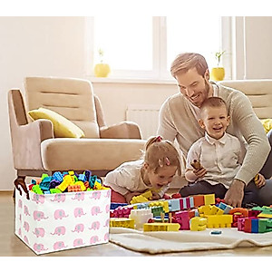 DDBASKET Elephant Baby Basket Pink Nursery Basket Girl Baby Storage Basket Rectangular Cute Kids Toy Storage Bin Organizer Book Shelf Basket Flamingo Room Decor(Pink Elephant)