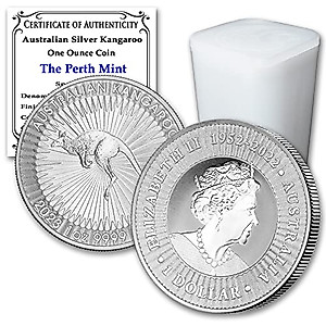2023 P Lot of (25) 1 oz Australian Kangaroo Silver Bullion Coins Brilliant Uncirculated in Original Mint Tube with Certificates of Authenticity $1 Seller BU