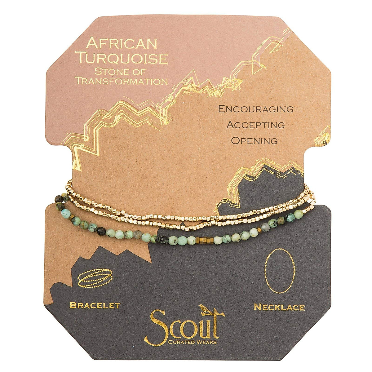 Scout Curated Wears - Women's Delicate Stone Wrap Bracelet & Necklace - African Turquoise/Gold