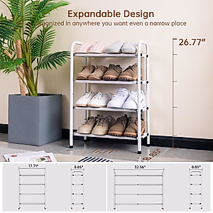 Gonfoam 4-Tier Expandable Shoe Rack,Adjustable Shoe Shelf Storage Organizer Heavy Duty Metal Free Standing Shoe Rack for Entryway Closet Doorway (White)