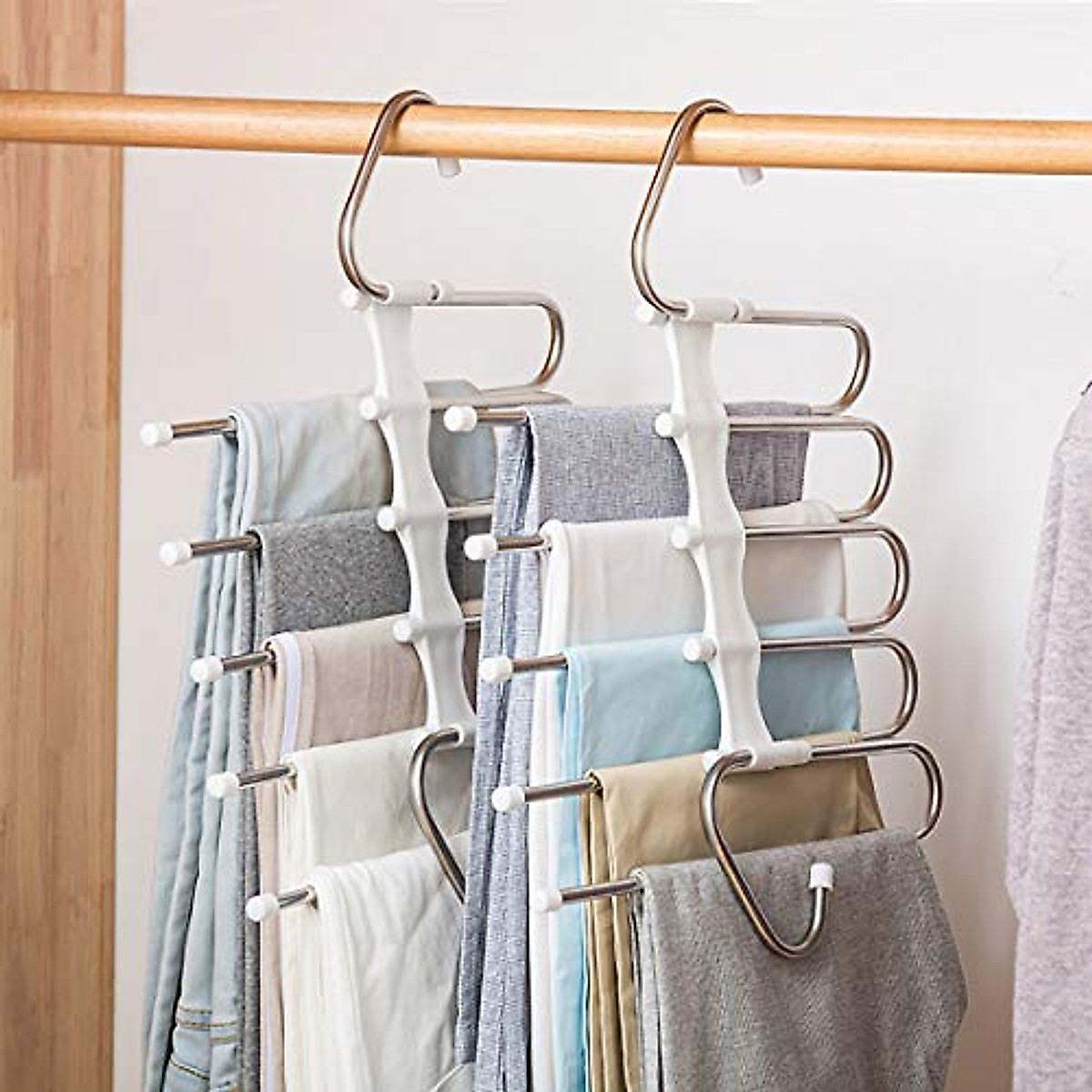 2 Pack Trouser Hanger Space Saving 5 in 1 Stainless Steel Magic Trousers Hanger