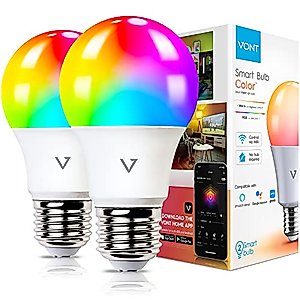 Smart Light Bulbs [2 Pack], WiFi 2.4GHz & Bluetooth 5.0, Compatible w/ Alexa & Google Without Hub, Dimmable, Music Sync, Schedules, Color Changing Light Bulb RGBW Smart Bulb LED Bulb, A19/E26 9W 810LM