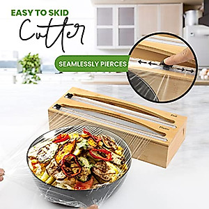 Utopia Kitchen 2 in 1 Plastic Wrap Dispenser with Cutter, Aluminum Foil and Plastic Wrap Organizer with Cutter, Bamboo Dispenser for Kitchen Organization and Storage - Fits 12 Inch Rolls - Natural
