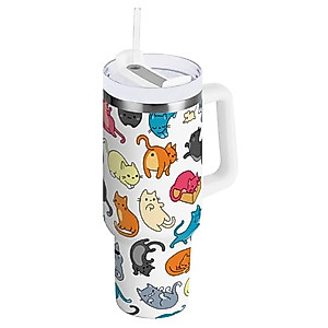 MCHIVER Cats White 40 oz Tumbler with Handle and Straw Stainless Steel Vacuum Water Bottle Leak-proof Travel Coffee Mug Thermos Water Bottle for Hot Cold Beverages