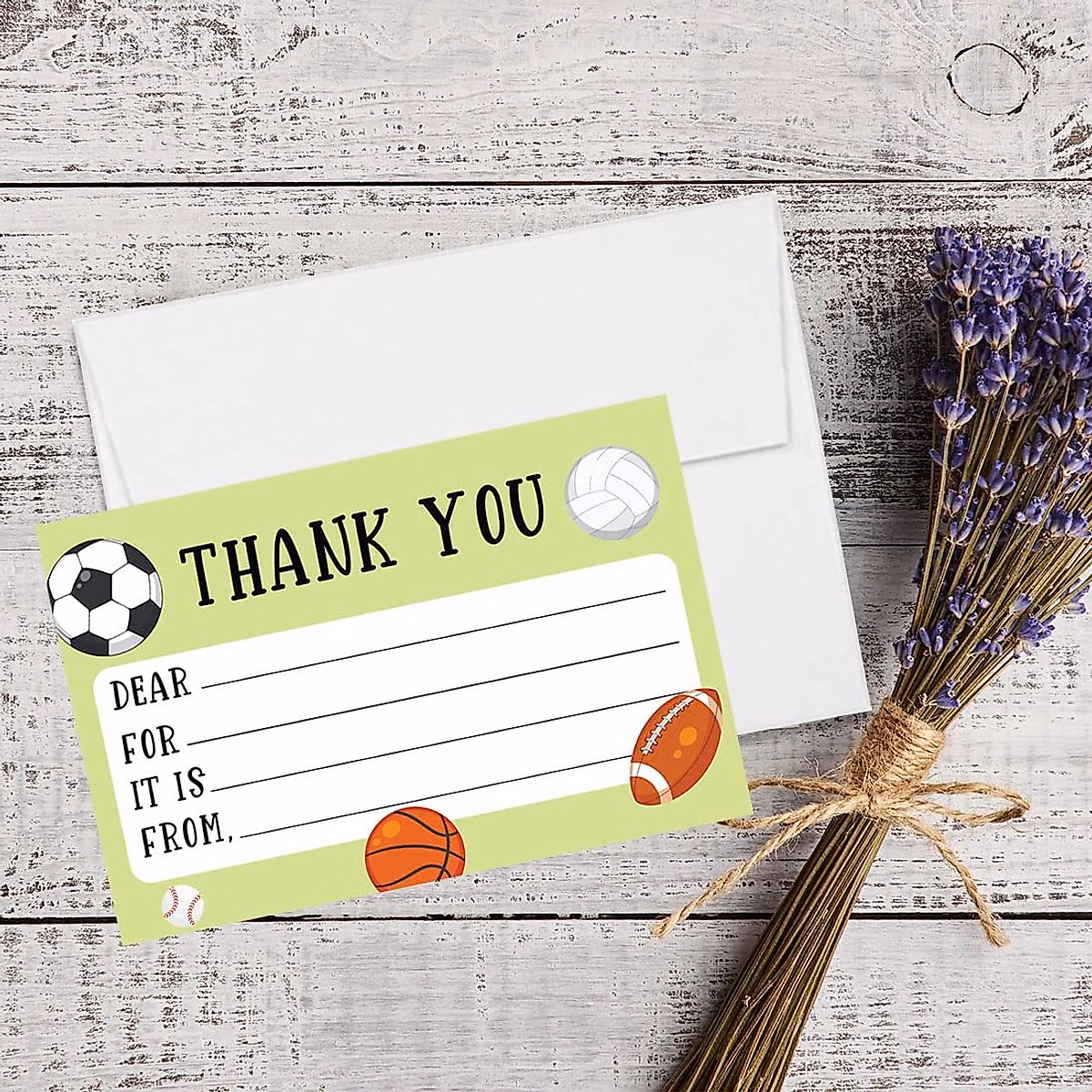 Andaz Press Kids Fill in the Blank Thank You Cards - 20 Cards Including Envelopes Sports Theme Gender Neutral Note Cards For Boys Girls Birthday Party Thank You Notes for Friends, Family Party Guests