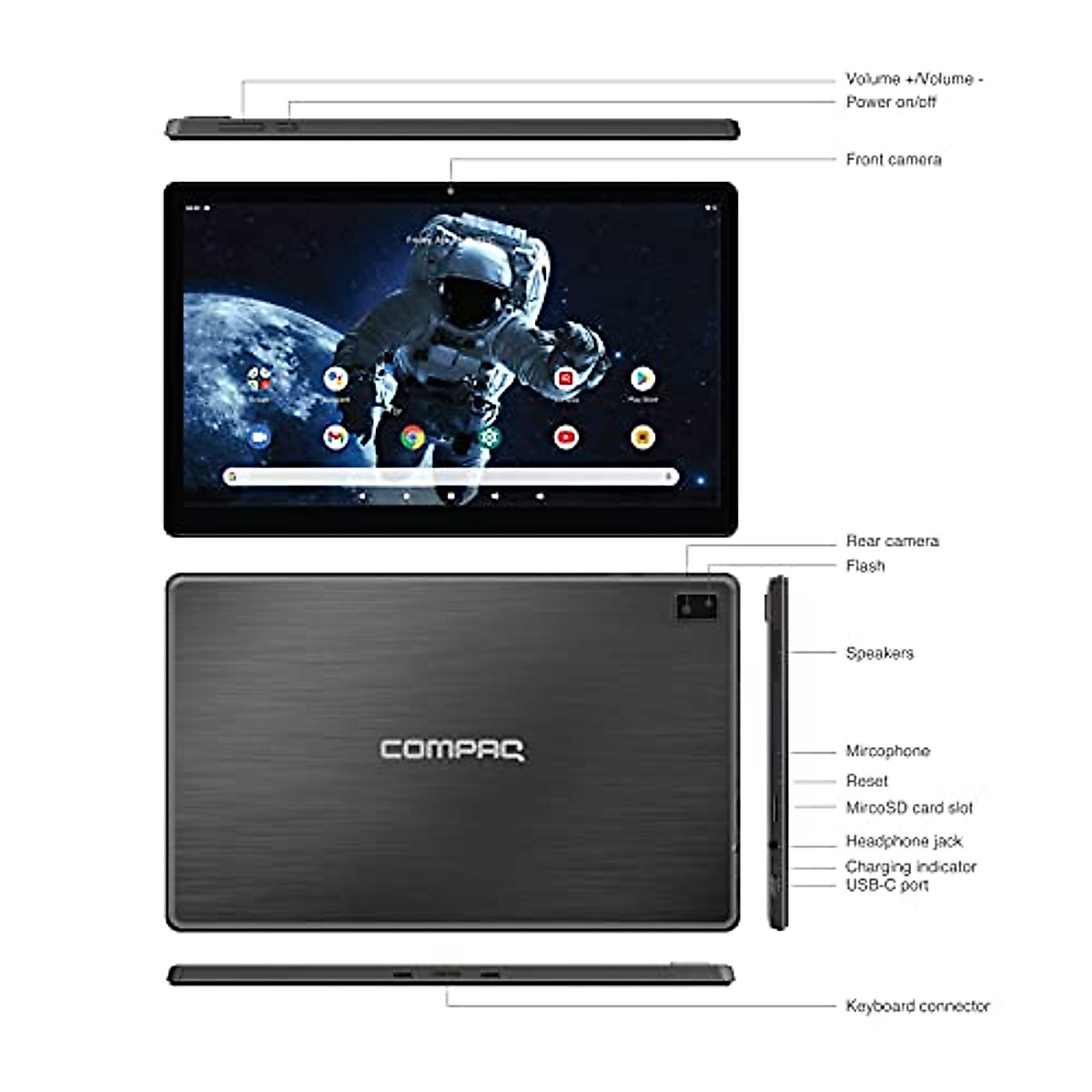 COMPAQ 11.6" 2 in 1 Android 11 Tablet 64GB Storage, 4GB RAM (Brushed Onyx)