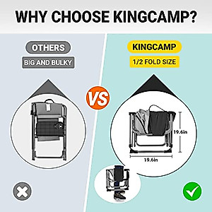 KingCamp Folding Camping, Heavy Duty Portable Directors Chairs for Adult with Side Table Mesh Back Compact Style for Outdoor, Outside,Lawn,Sports,Fishing,Beach,Picnic,Concert,Trip, Black-1 Pack