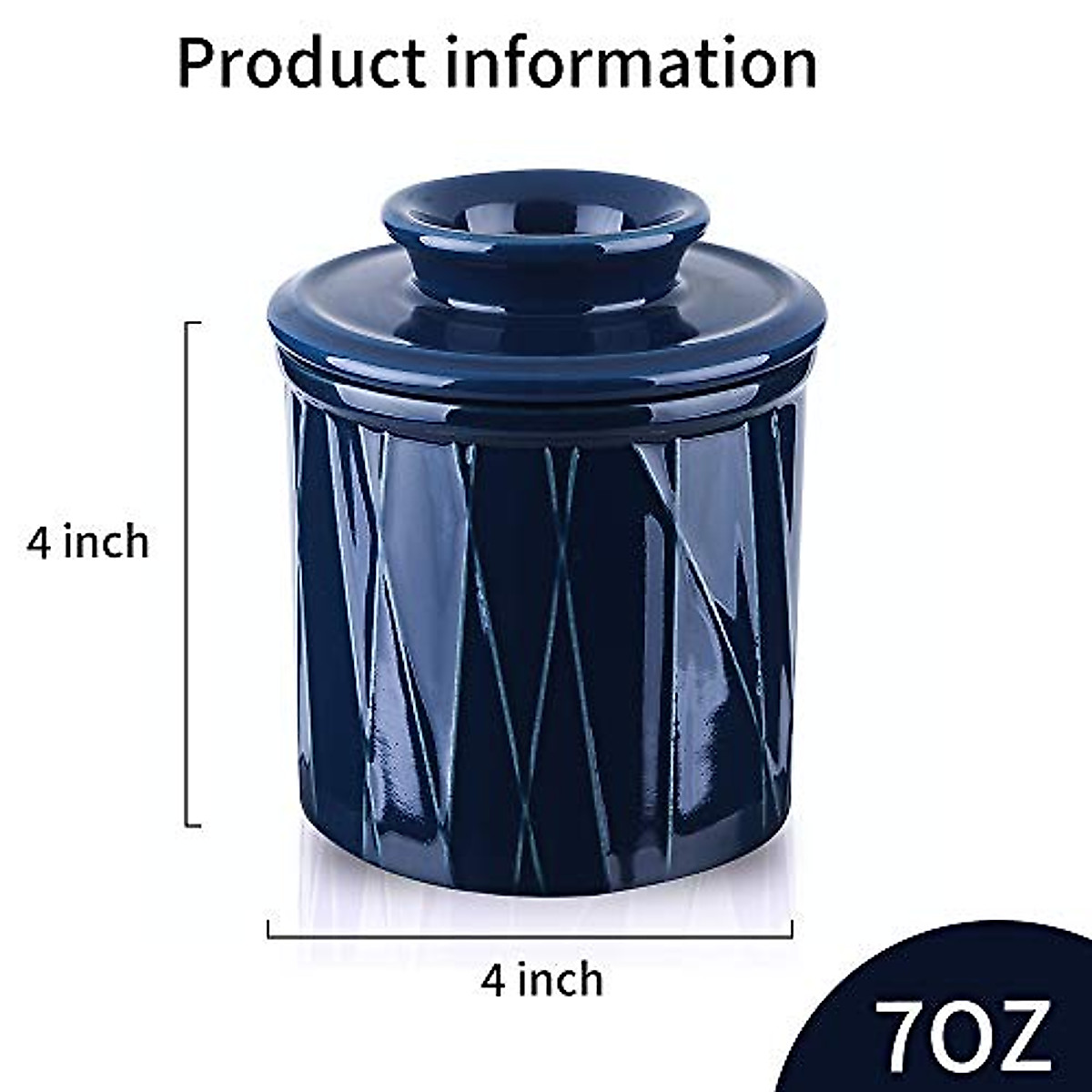 KOOV Porcelain Butter Crock, French Butter Dish, Ceramic Butter Keeper for Counter, Big Capacity, Irregular Striped Series (Aegean)