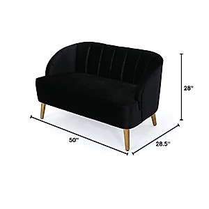 Christopher Knight Home Amaia Modern Velvet Sofa, Black / Walnut