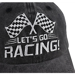 Race Car Hats for Men Women, Funny Adjustable Washed Cotton Embroidered Checkered Flag Racing Baseball Cap, Gifts for Friends Car Enthusiast Fans Driver Birthday Party Supplies Outdoor Sports