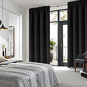 DWCN Blackout Curtains – Thermal Insulated, Energy Saving & Noise Reducing Bedroom and Living Room Curtains, Black, W 42x L 63 Inch, Set of 2 Rod Pocket Curtain Panels