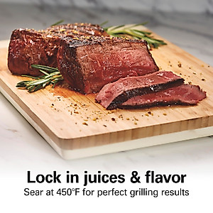 Hamilton Beach Electric Indoor Searing Grill with Adjustable Temperature Control to 450F, 118 sq. in. Surface Serves 6, Removable Nonstick Grate, Viewing Window, Stainless Steel