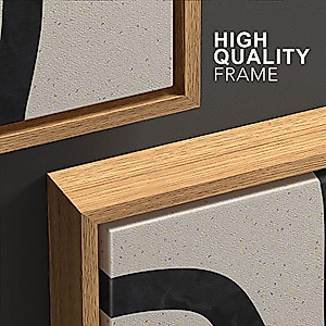 wall26 Framed Canvas Wall Art Print Set Black & Tan Spiral Polygon Collage Abstract Patterns Illustrations Modern Art Mid-Century Modern Colorful for Living Room, Bedroom, Office - 16"x24"x3 Natural