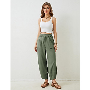 Xiaoxuemeng Womens Baggy Wide Leg Pants Casual Elastic Waisted Palazzo Harem Pants with Pockets (Green-M)