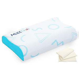 MLILY Kids Pillow for Sleeping, Adjustable Kids Memory Foam Pillow for Bed Set, Breathable and Cooling Pillows for Kids Boy Girl, CertiPUR-US Certified, 12x20 Inch, Blue