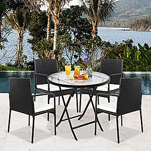 Tangkula 4 Pieces Patio Rattan Dining Chair Set, Patiojoy Outdoor Wicker Chairs with High Back & Ergonomic Armrest, Dining Chairs with Soft Padded Cushion for Deck Porch Backyard Indoor Outdoor