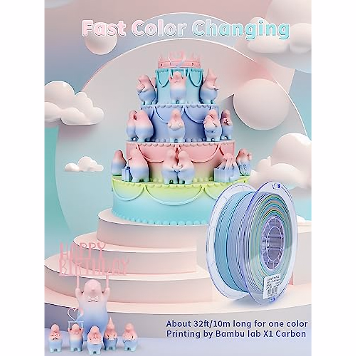 ZIRO 3D Printer Filament,Matte PLA Filament 1.75mm,Multicolor Rainbow PLA Filament,1KG/2.2lb,Macaron