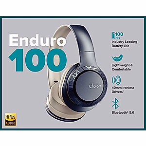 Cleer Audio Enduro 100 Wireless Bluetooth Headphone - Over Ear Fast Charging Lightweight, Podcasting 100Hr Long Battery | Full Charge 4 Day Playback, Play Music & Take Calls Ironless Driver (Navy)