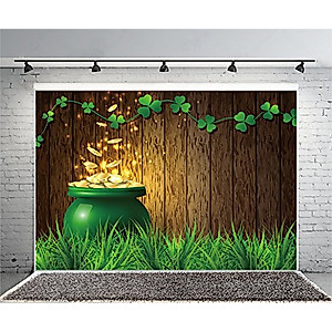 Baocicco 7x5ft Vinyl St.Patrick's Day Backdrop Pot of Gold Photography Background Lucky Irish Shamrock Wooden Texture Wall Grass Field Children Baby Adults Portraits Photo Studio