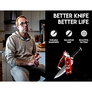 enowo Damascus Knife Set 3 PCS,Razor Sharp Kitchen Knives Made of Japanese Damascus Steel VG10, Well-Balanced Damascus Chef Knife set with Premium G10 Full Tang Handle Triple Rivet Gift Box