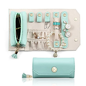 Vlando Small Travel Jewelry Roll Bag Organizer, Smart Size & Light Weight for Daily Jewelries (Mint Green)