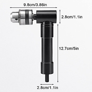 Right Angle Attachment 90 Degree Cordless Right Angle Drill Adapter Router Bit Extension Drilling Tool with 3/8" Keyed Chuck 8mm Hex Shank(Black)