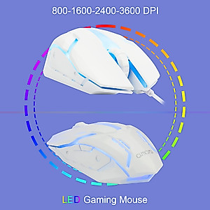 Gaming Keyboard 87 Key TKL Wired Keyboard,CHONCHOW Rainbow Led Backlit White Keyboard Mouse 3200DPI Cute Keyboard Combo Compatible with PC Laptop Ps4 Ps5 Xbox Gamer