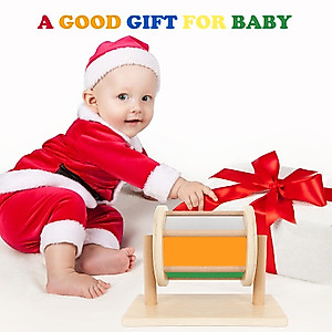 LEADER JOY Montessori Spinning Drum Baby Wooden Toys for 1-3 Year Old with Mirror and Bell for Infant Toddler, Sensory Development Toys Baby Toys Gifts