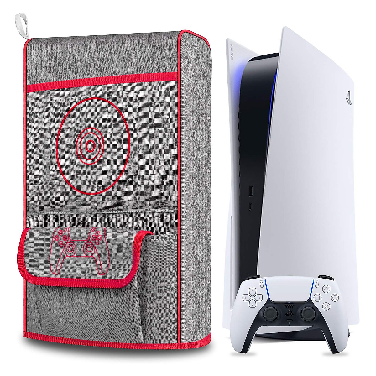 Eyglo Anti-Dust Cover for PS5 Sony PlayStation 5 Console Protective Cover Case -Anti Scratch and Waterproof, Support for PS5/Controllers/12 Game Discs (Red)