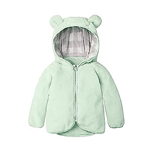 Toddler Girls Boys Fleece Jacket Long Sleeve Warmth Winter Coat with Bear' Ear Hoodie Snowsuit Outerwear for 1-4Y