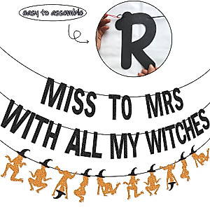 Miss to Mrs with All My Witches Banner Garland for Halloween Bachelorette Party Decorations