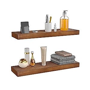 HABUDDA Floating Shelves for Wall Decor, Bedroom Bathroom Storage Wood Shelf, Farmhouse Rustic Home Kitchen Laundry, Wooden Hanging Mounted Plant Book Display Shelf, 2-Pack(23.6"×6.7"×1.6", Red Brown)