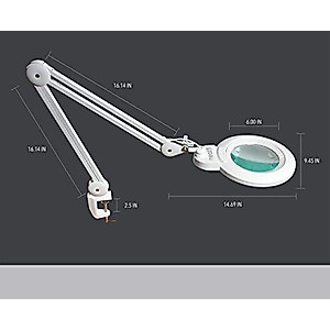 Neatfi XL Bifocals 1,200 Lumens Super LED Magnifying Lamp with Clamp, 3 Light Modes, Correlated Color Temperature Control (3000K-4500K-6000K), 12W, 120 Pcs SMD LED (White, 6 Inch Lens)