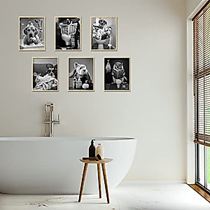 YAODAYAO Bathroom Wall Art Prints Set of 6 Glam Glitter Tissue Bathroom Artwork Wall Black and White Canvas Poster Modern Fun Fashion Wall Art Dog Funny Bathroom Wall decor (8"x10" UNFRAMED)