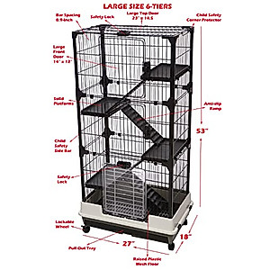 Large 5-Tiers Deluxe Indoor Outdoor Guinea Pig Chinchilla Ferret Squirrel Hedgehog Kitten Rabbit Bunny Hutch House Critter Habitat Casters (27 x 18 x 53H inches, Black)